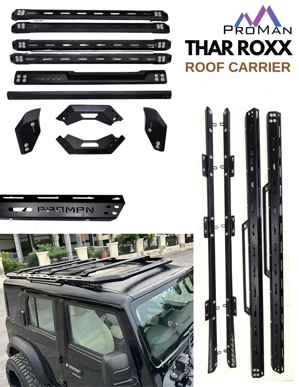 Proman Modular Roof Carrier for Thar Roxx – Adjustable Tracks & Custom ...