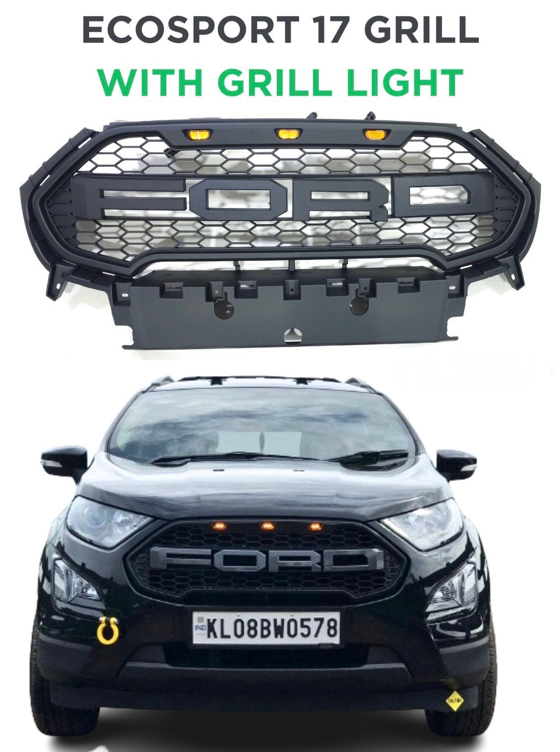 Ford Ecosport Front Grill with 3 White LED, Trendy Design, – LUXE ...